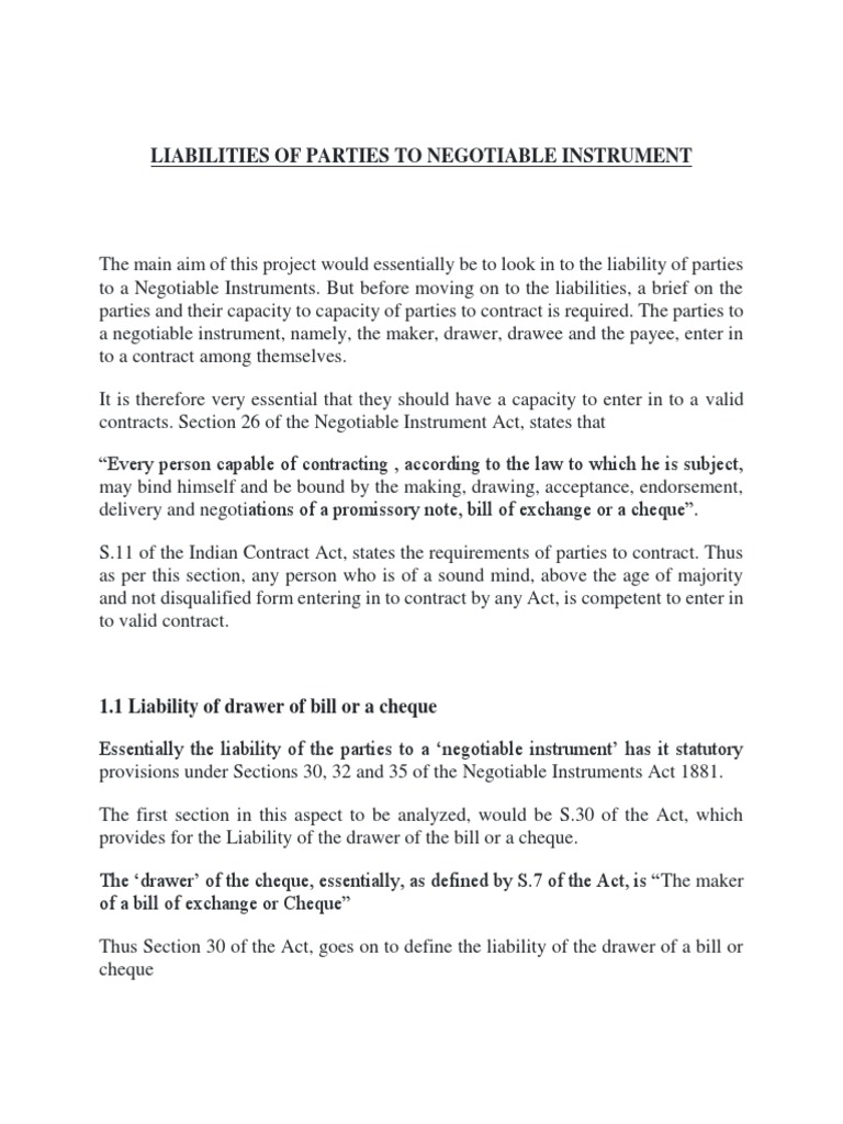 Liabilities of Parties To Negotiable Instrument | PDF | Negotiable ...