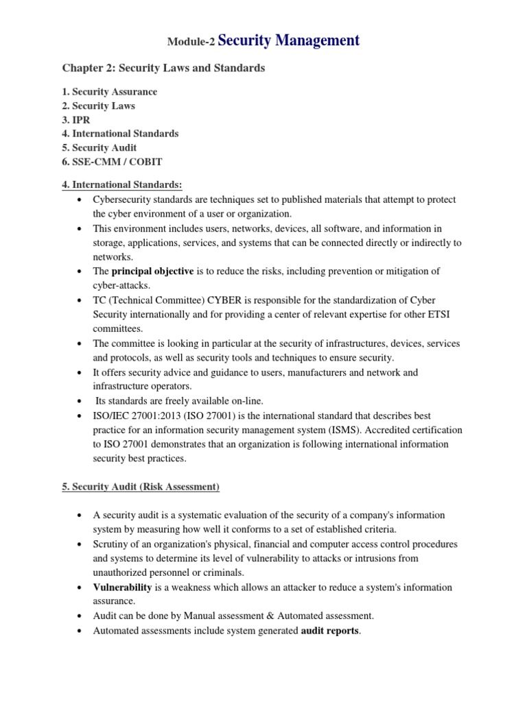 Security Management: Module-2 Chapter 2: Security Laws and Standards ...