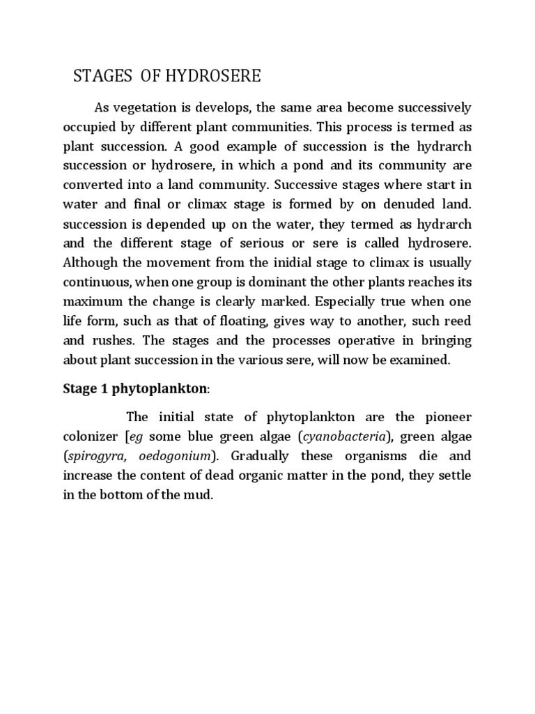 The Stages of Hydrosere: A Detailed Examination of Plant Succession in ...