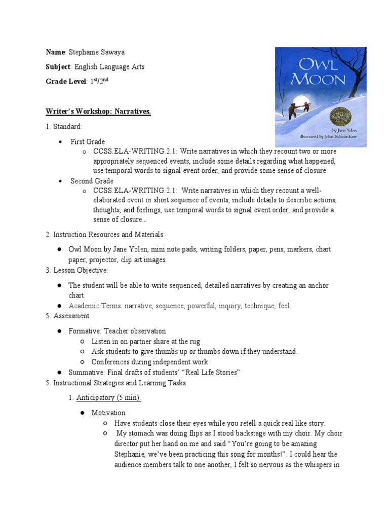 Owl Moon Lesson 1 | PDF | Narrative | Cognition