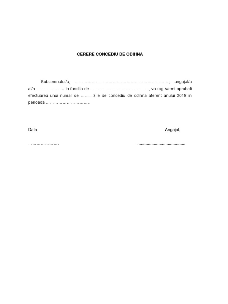 Model Cerere Concediu de Odihna | PDF Model Cerere Concediu de Odihna | PDF