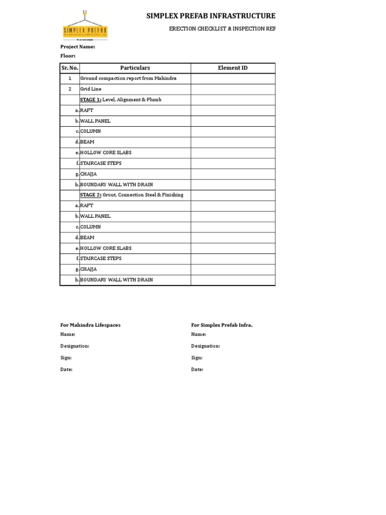 05-Erection Checklist | PDF