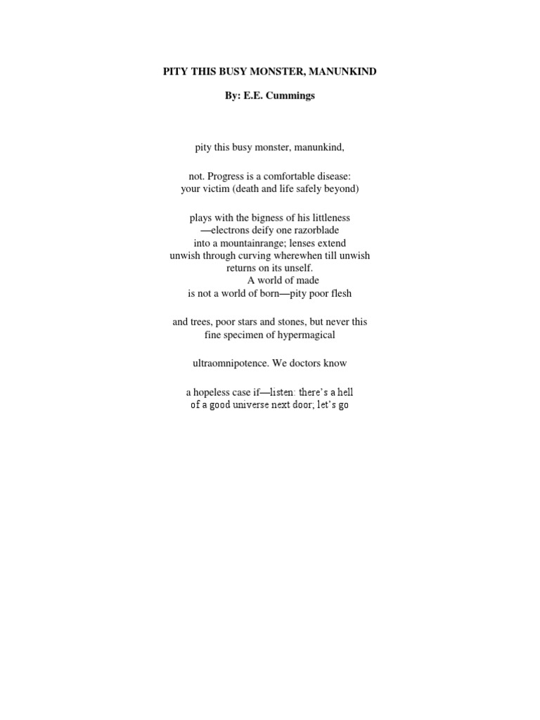 Pity This Busy Monster | PDF | Poetry