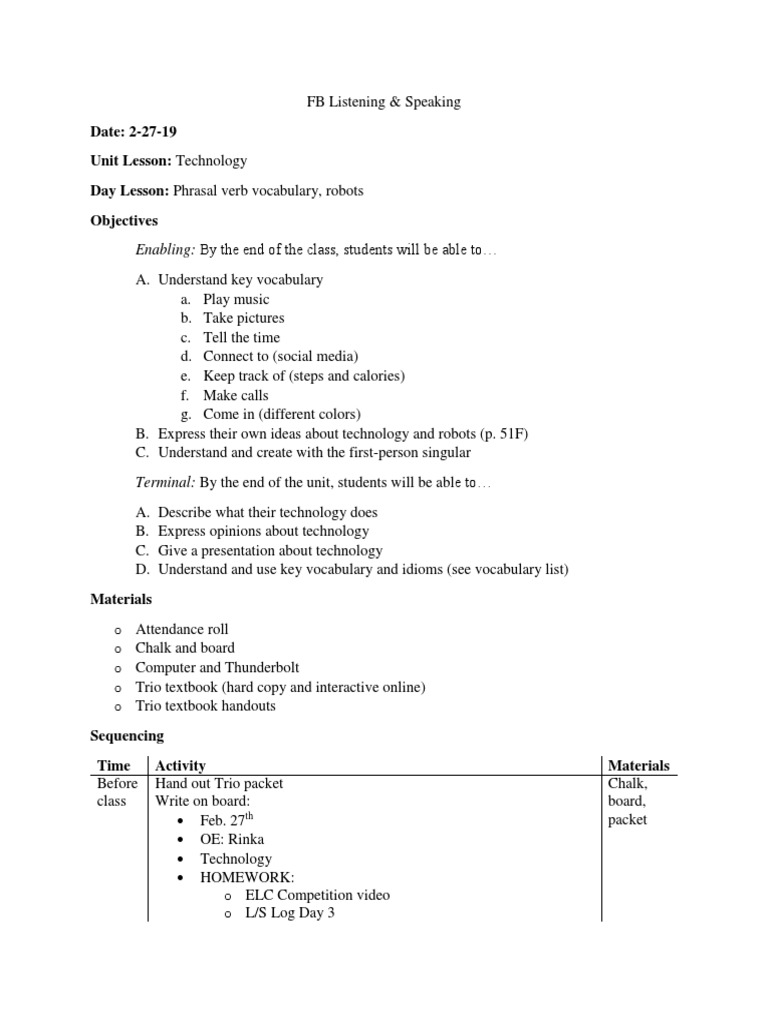Technology Vocabulary and Robots Lesson | PDF | Communication ...
