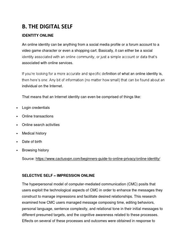 B. The Digital Self: Identity Online | PDF | Self | Self Concept