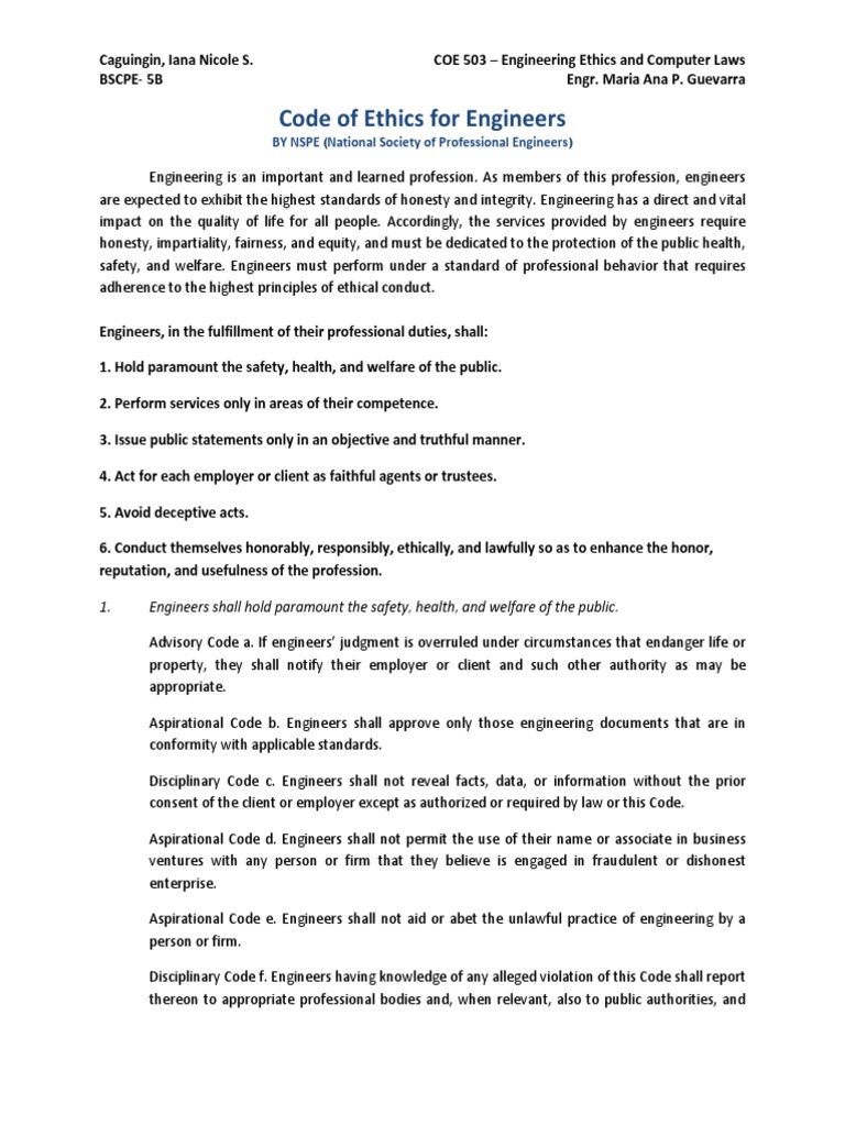 Code of Ethics For Engineers by NSPE | PDF | Engineer | Profession