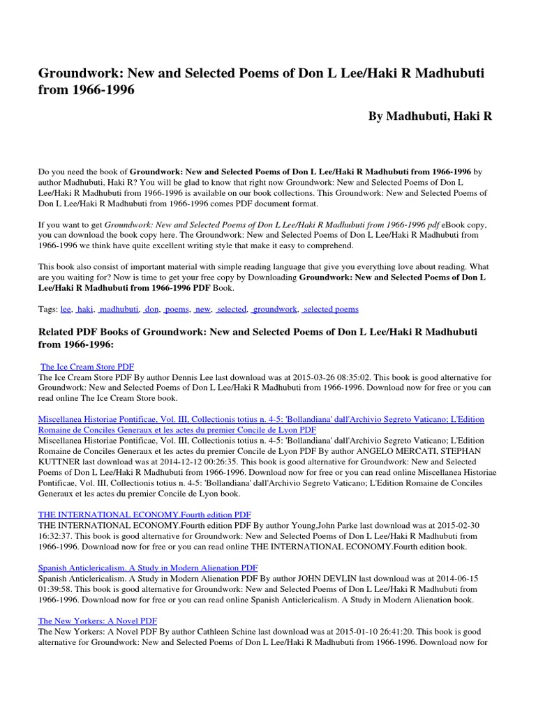 Groundwork New and Selected Poems of Don L Lee Haki R Madhubuti From ...