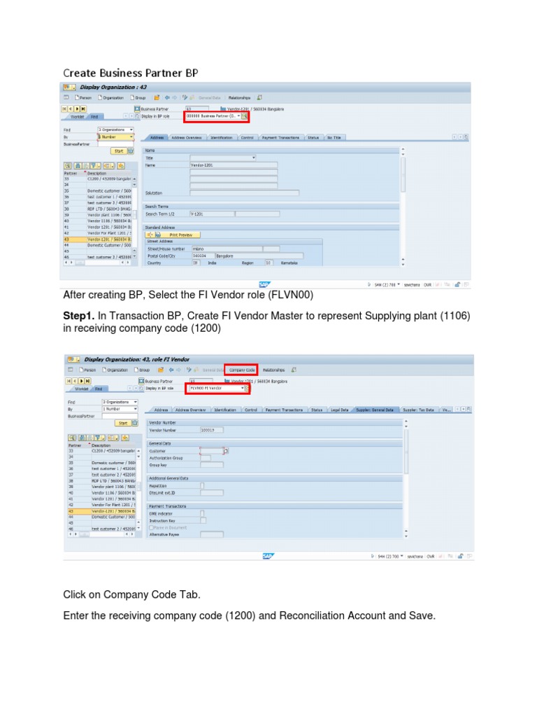 Create Business Partner BP: After Creating BP, Select The FI Vendor ...
