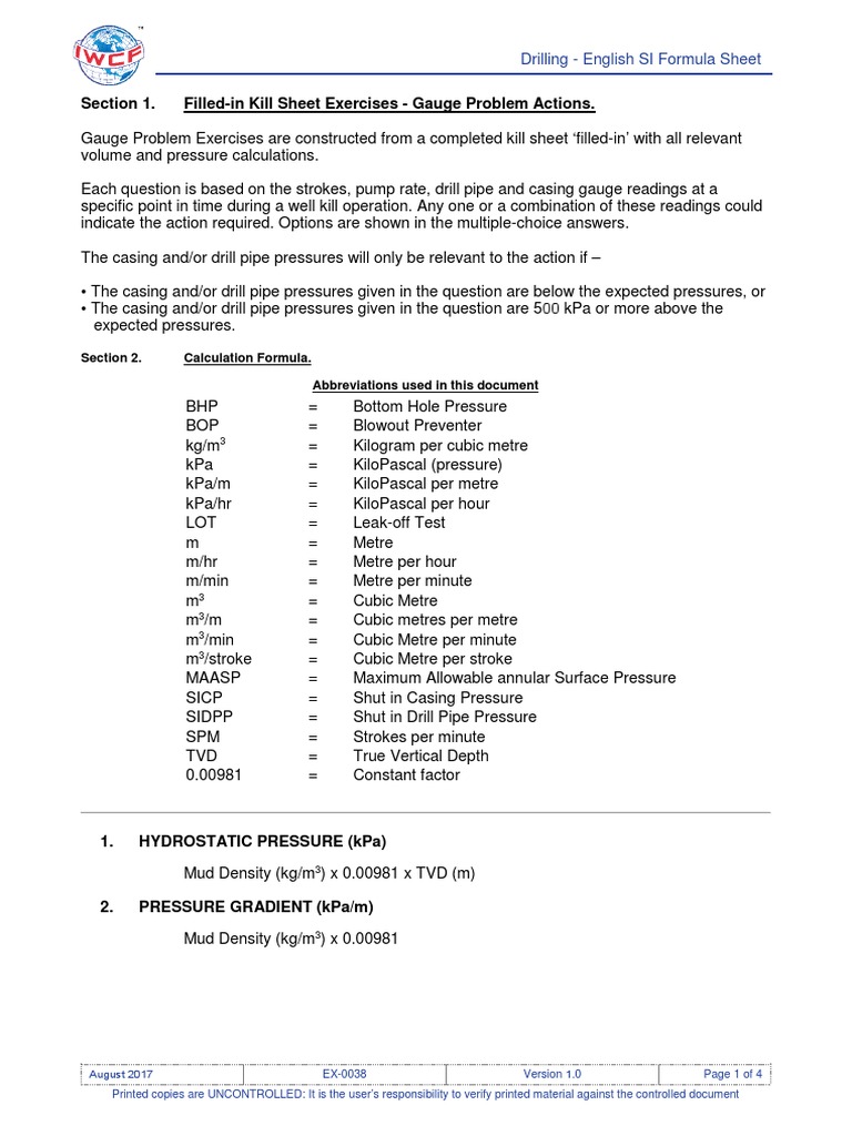 Drilling English SI Formula Sheet V1 | PDF | Pressure | Casing (Borehole)