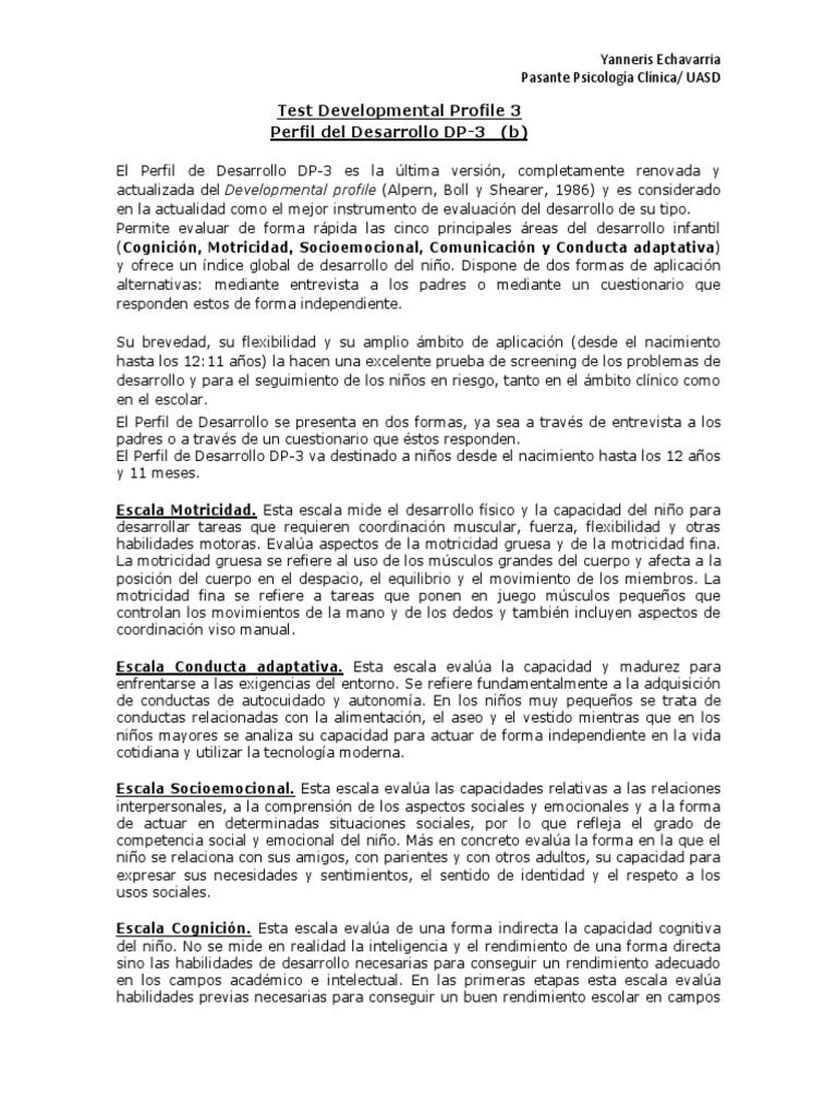 Test Developmental Profile 3 Perfil de Desarrollo dp3 | PDF ...