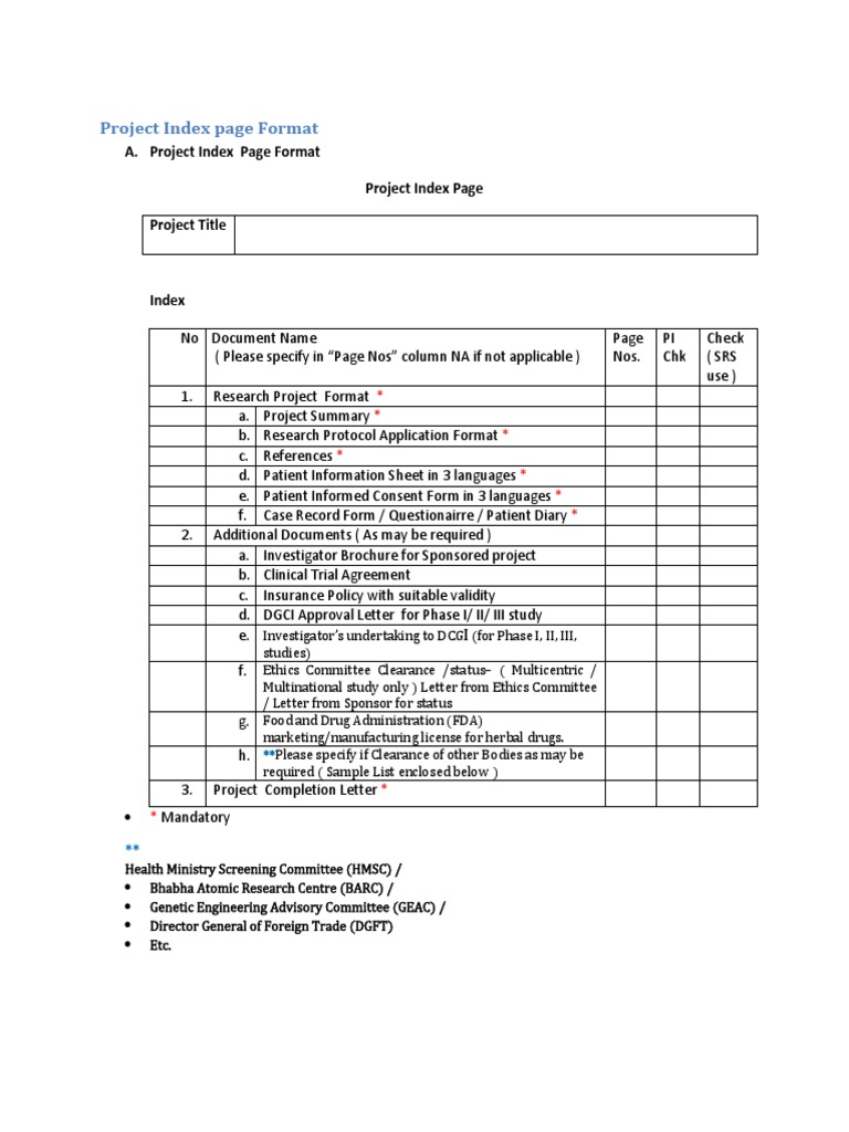 12 Down Project Index Page Format | PDF