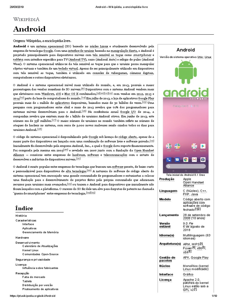Android - Sistema Operacional, Breve História. | PDF | Android (sistema ...
