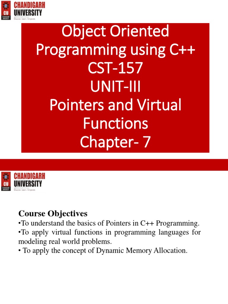 Object Oriented Programming Using C Cst 157 Unit Iii Pointers And 2659