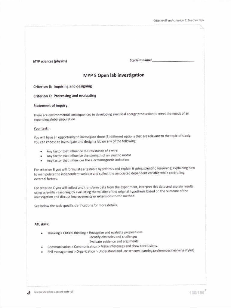 Year 5 Physics Criterion B and C | PDF | Scientific Method | Hypothesis