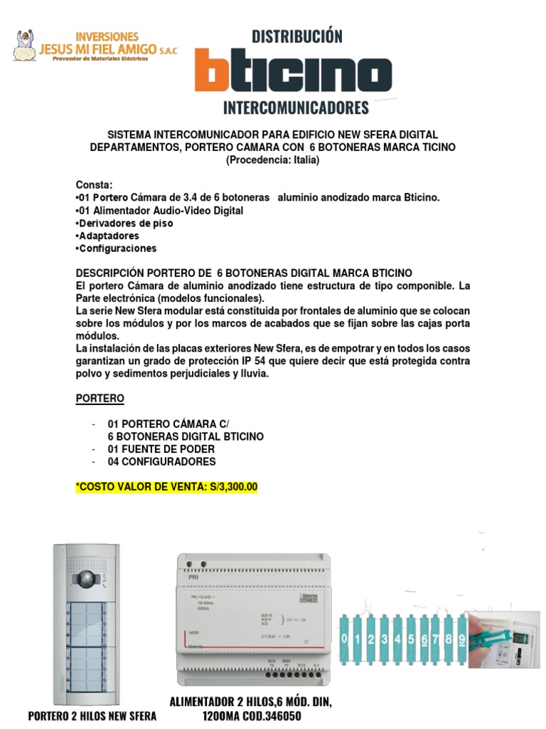 Bticino Intercomunicador Video 6 Departamentos | PDF | Monitor de ...
