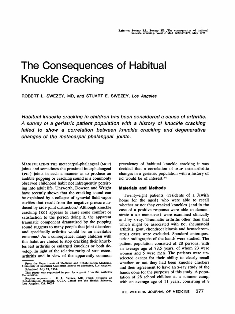 The Consequences of Knuckle Cracking: Habitual | PDF | Osteoarthritis ...