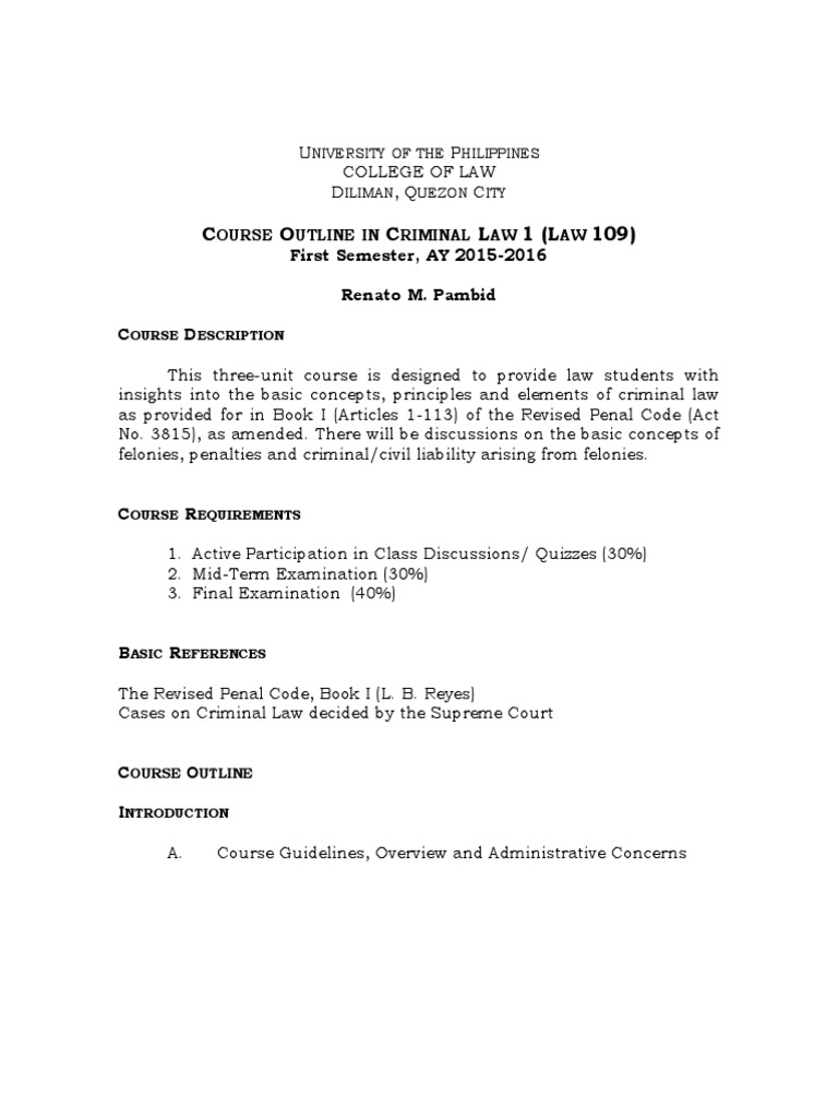 Criminal Law Outline | PDF | Criminal Law | Crime & Violence