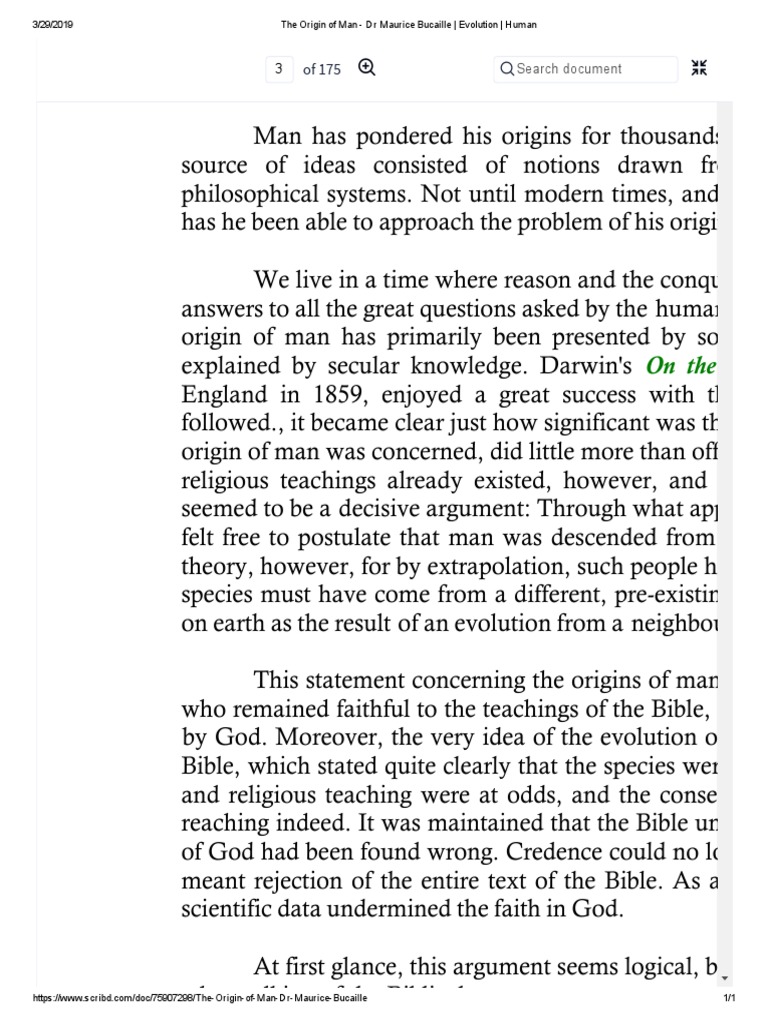 The Origin of Man - DR Maurice Bucaille - Evolution - Human | PDF