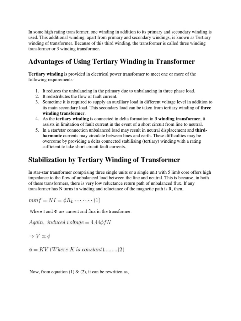 Stabilizing or Tertiary Winding Purpose | PDF | Transformer ...