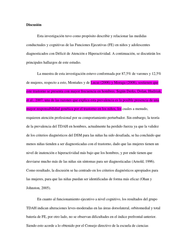 Discusión de Tesis | Funciones ejecutivas | Desorden hiperactivo y ...