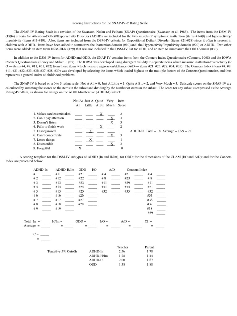 SNAP-IV-C ADHD Scoring Guide | PDF | Attention Deficit Hyperactivity ...