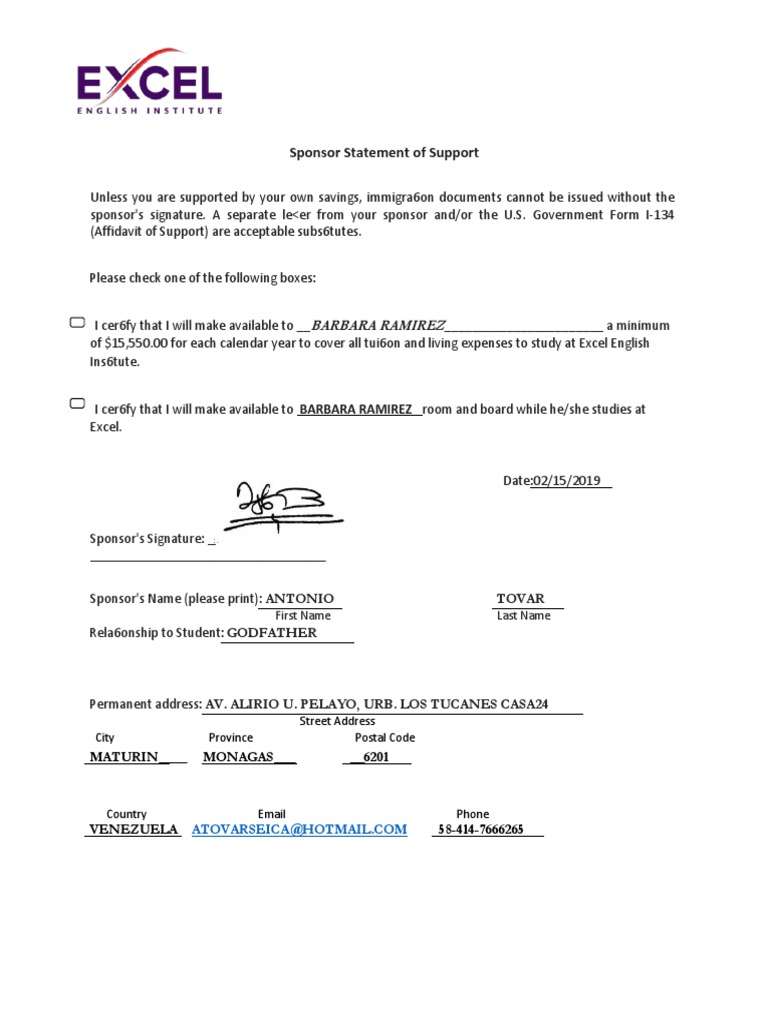 Excel Sponsor Statement | PDF