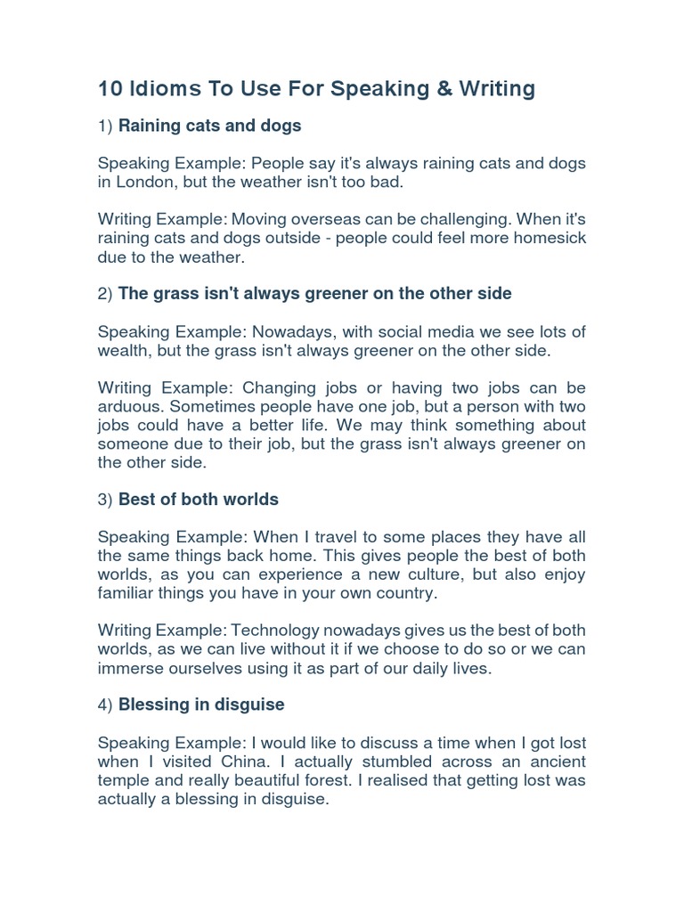 10 Idioms For Speaking & Writing English Effectively | PDF