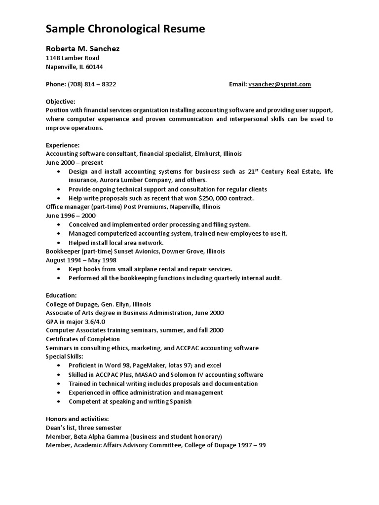 Sample Chronological Resume: Roberta M. Sanchez | PDF