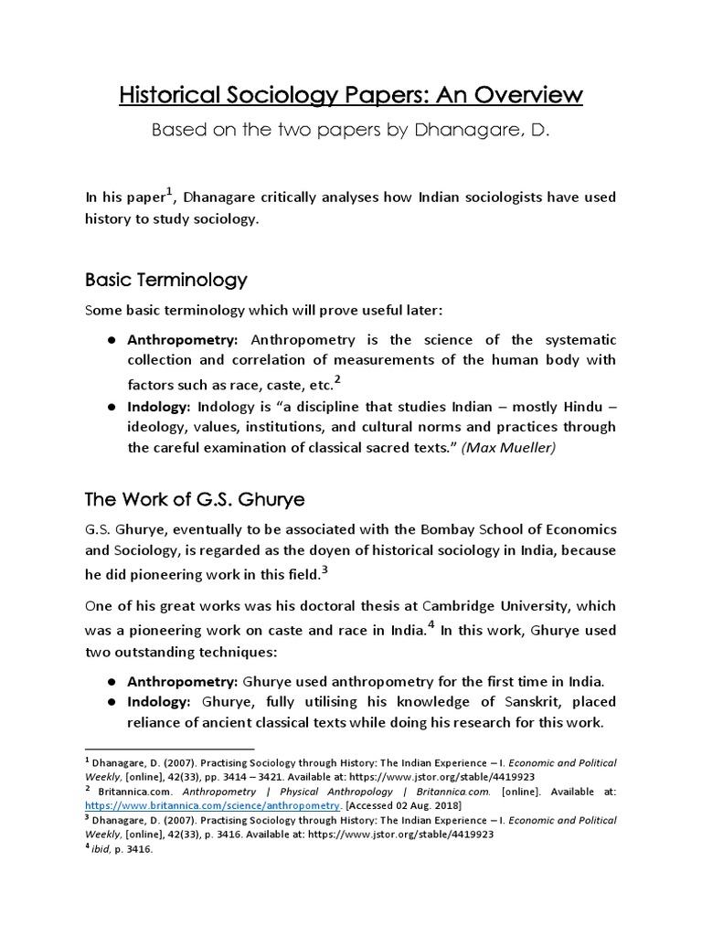 Historical Sociology Papers - A Summary | PDF | Dalit | Anthropometry