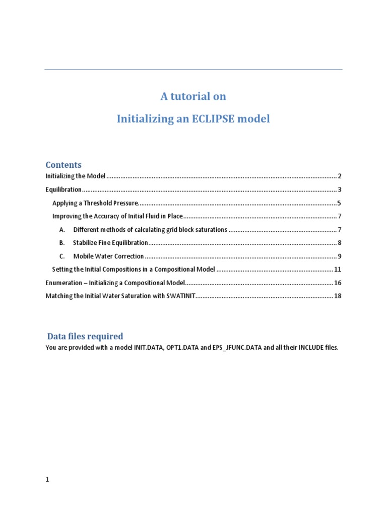 A Tutorial On Initialising An Eclipse Reservoir Model Pdf Petroleum