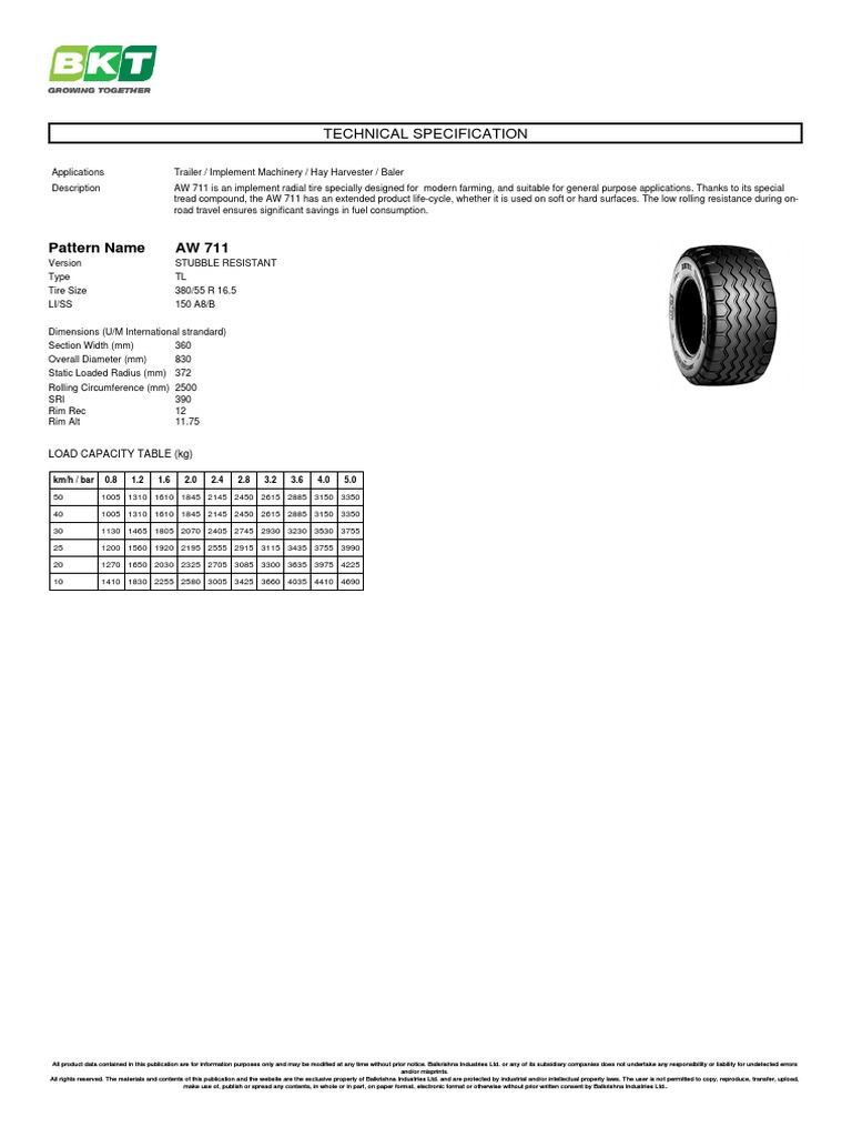 AW 711 Radial Tire Specifications | PDF | Tire