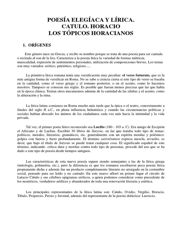 Poesía Elegíaca y Lírica en Catulo | PDF | Horacio | Poesía lírica