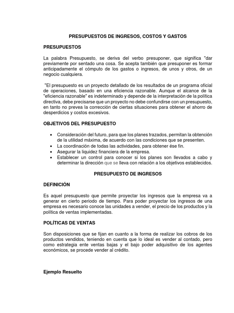 Tipos de Presupuestos | PDF | Costo | Presupuesto