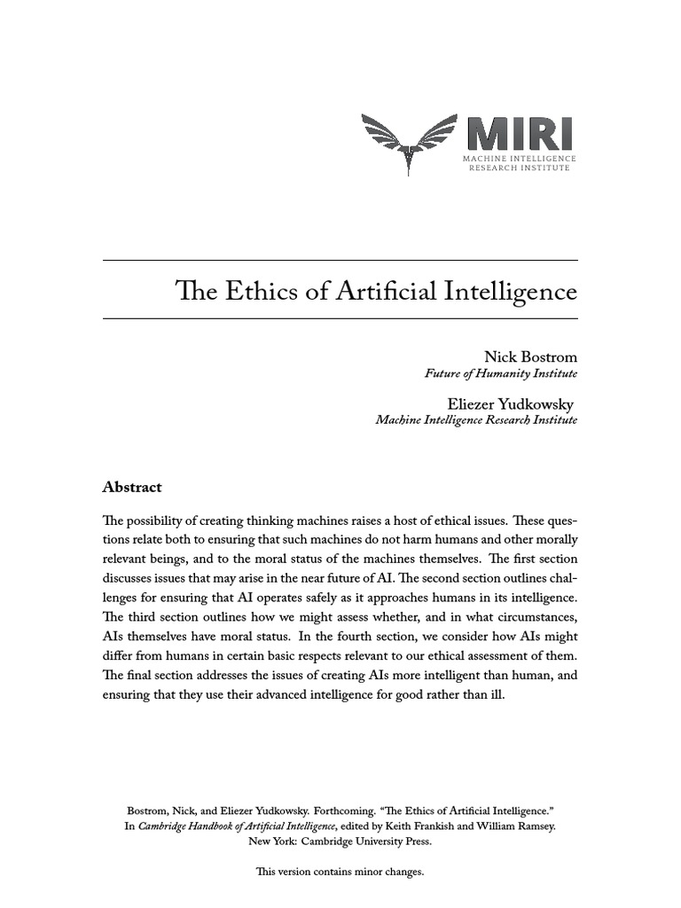 The Ethics of Artificial Intelligence PDF | PDF | Artificial ...