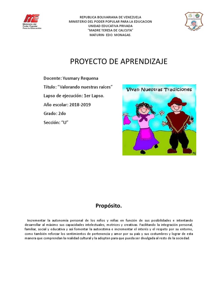 Proyecto de Aprendizaje 2do Grado Yusmary | PDF | Familia | Aprendizaje
