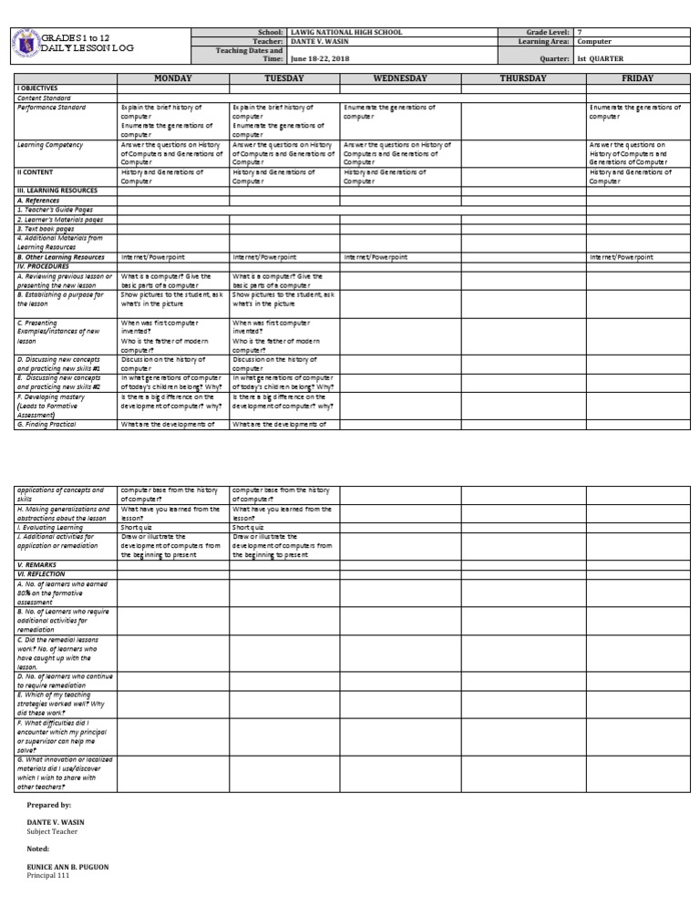 Grade 7 Computer Lesson Plan | PDF | Learning | Educational Psychology