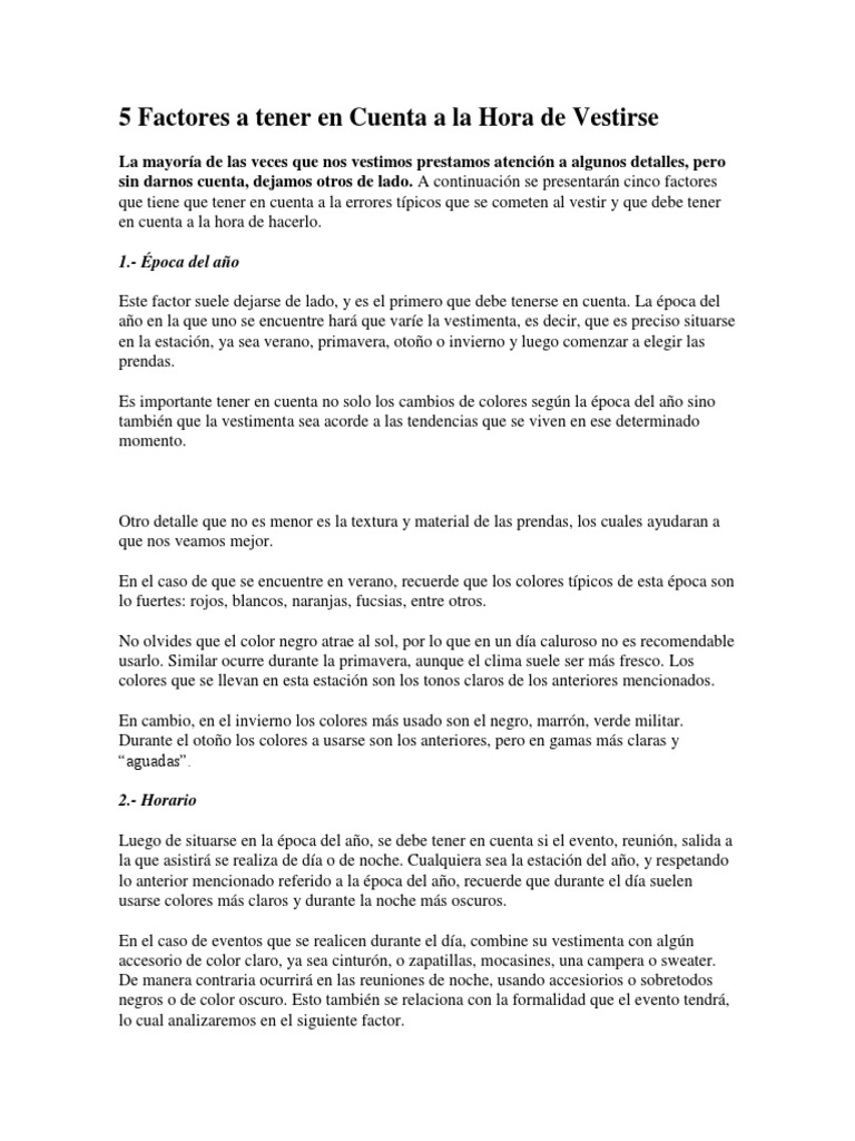 5 Factores A Tener en Cuenta A La Hora de Vestirse | PDF | Ropa