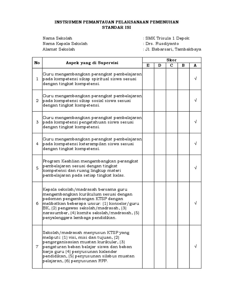 Instrumen Pelaksanaan 8 SNP | PDF