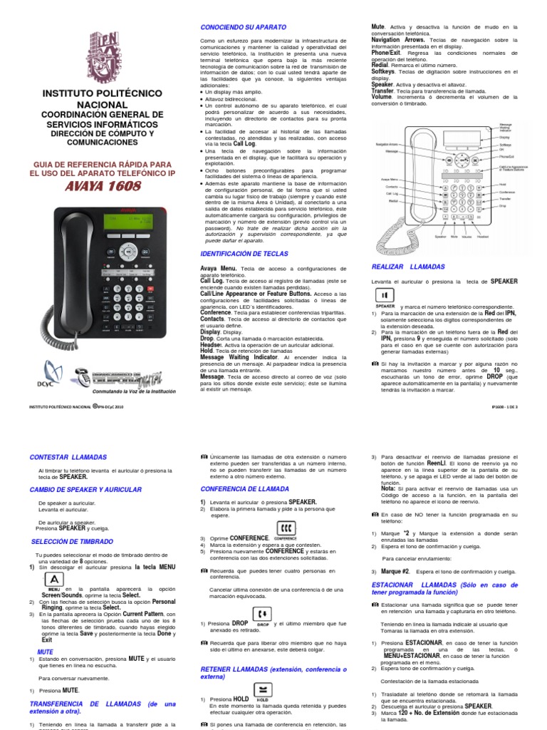 Guia Rapida Aparato Telefonico 1608 | PDF | Teléfono | Tecnología de medios
