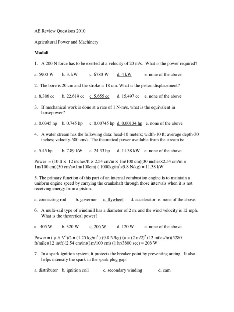 Agricultural Power and Machinery - DCSuministrado - QUESTIONS 2011 ...