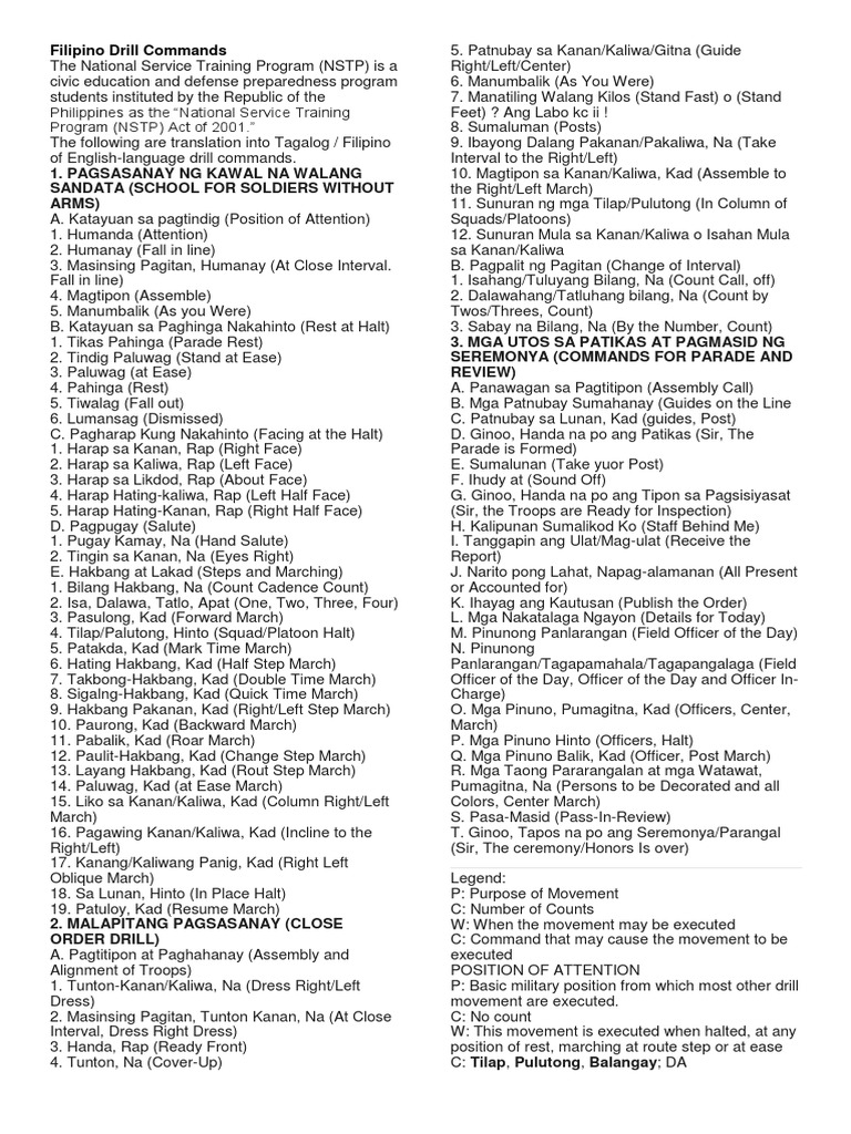 Filipino Drill Commands | PDF | Military | Military Science