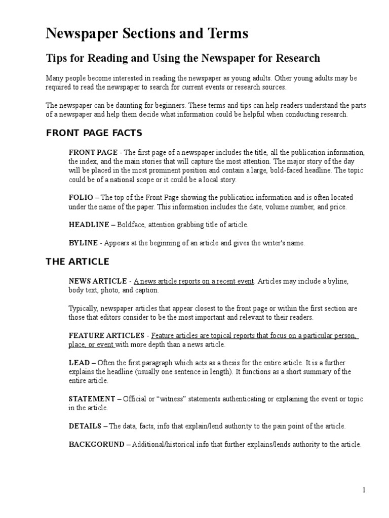 Understanding Newspaper Sections | PDF | Newspapers | News