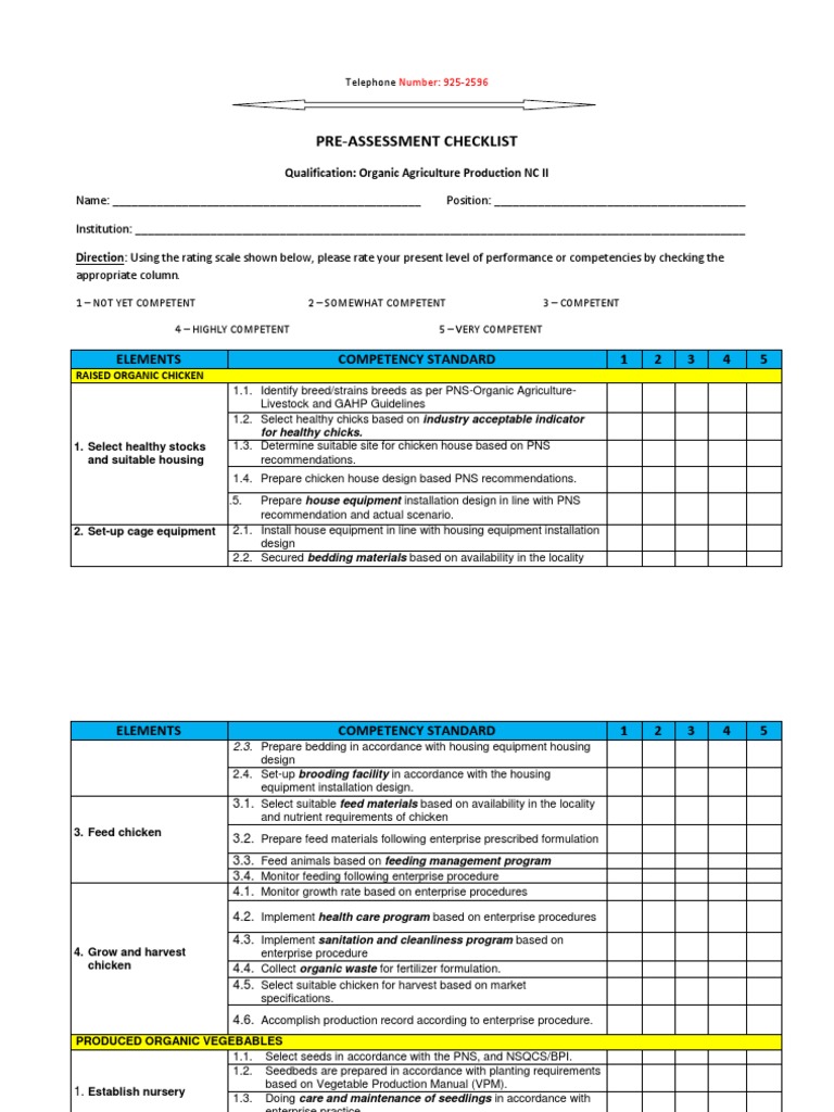 Organic Agriculture Pre-Assessment Checklist | PDF | Sheep | Compost