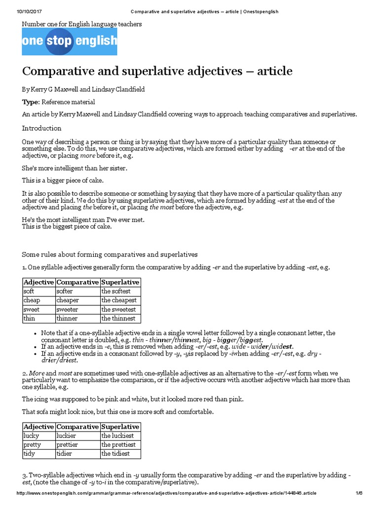 Comparative and Superlative Adjectives - Article - Onestopenglish | PDF ...
