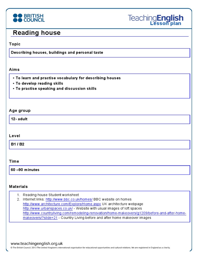 House Description Lesson Plan | PDF | Lesson Plan | Behavior Modification