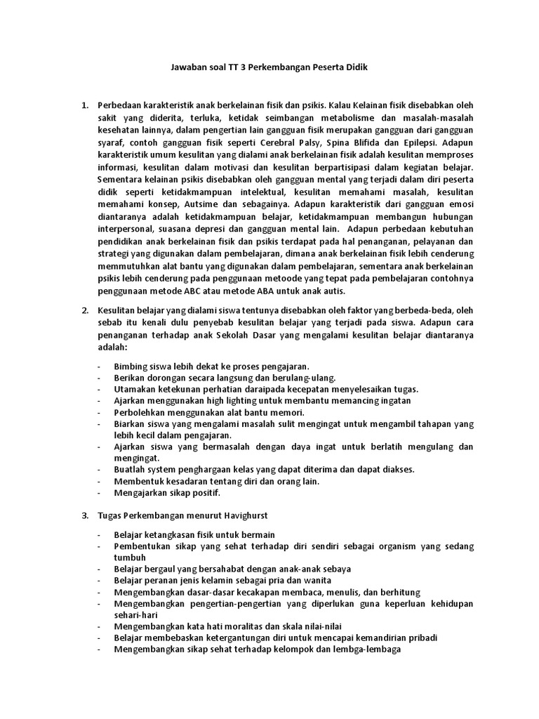 Jawaban Soal TT 3 Perkembangan Peserta Didik | PDF