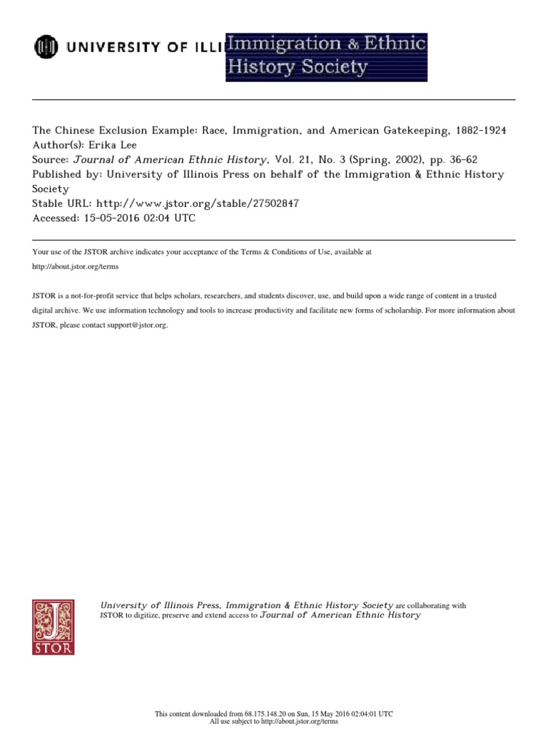 Erika Lee Chinese Exclusion | PDF | Nativism (Politics) | Immigration