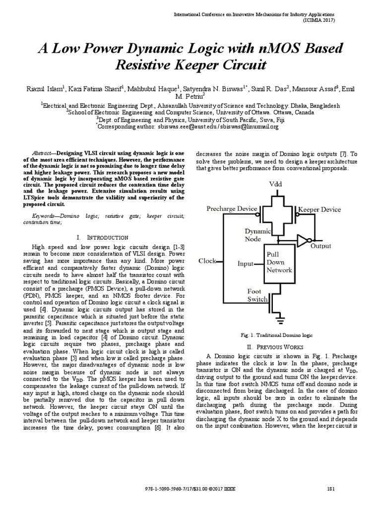 A Low Power Dynamic Logic With nMOS Based Resistive Keeper Circuit ...