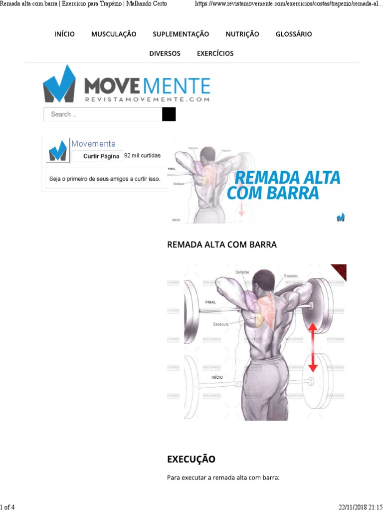 Remada Alta Com Barra - Exercício para Trapézio - Malhando Certo | PDF