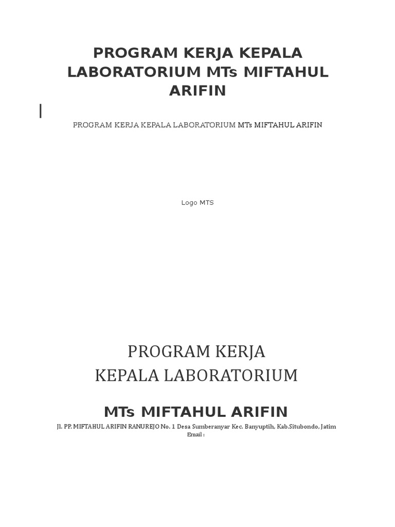 Program Kerja Kepala Laboratorium Mts Miftahul Arifin | PDF